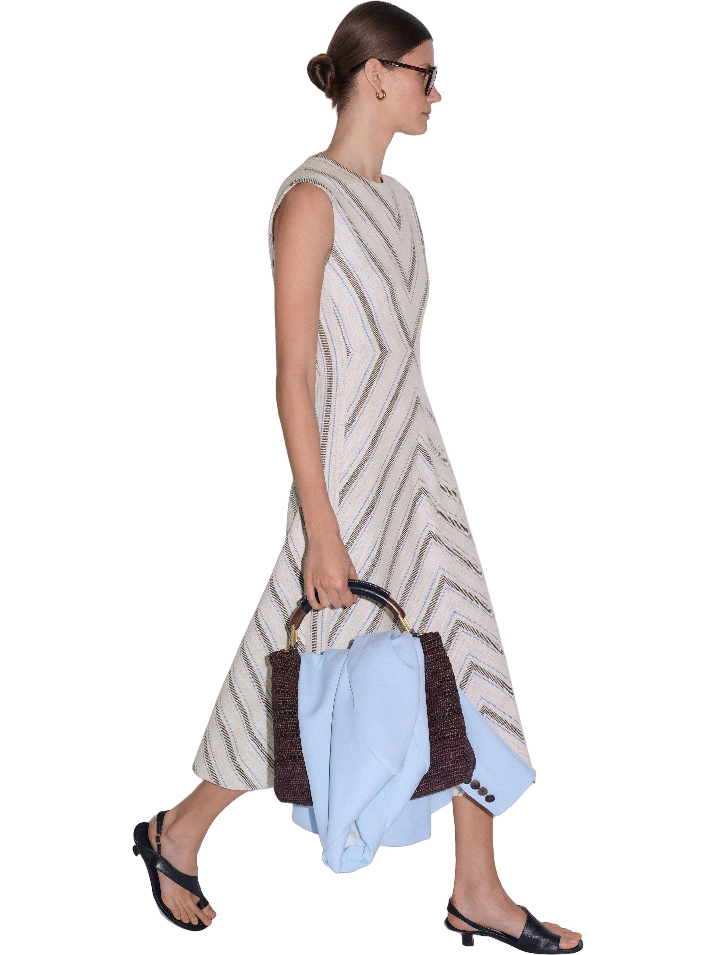 ME+EM Textured Stripe Fit and Flare Midi Dress